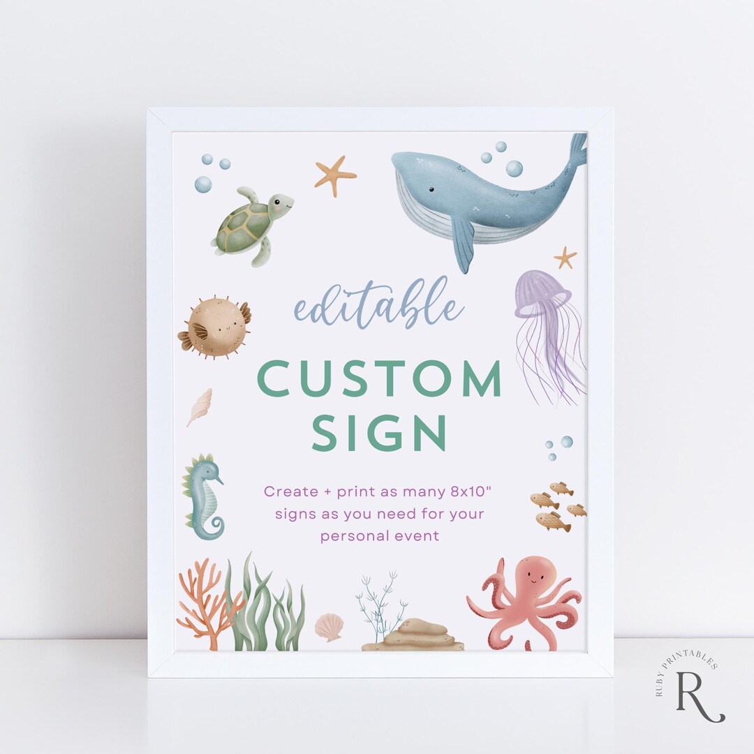 Editable Under the Sea Sign, Custom Ocean Sign, Baby Shower Sign ...