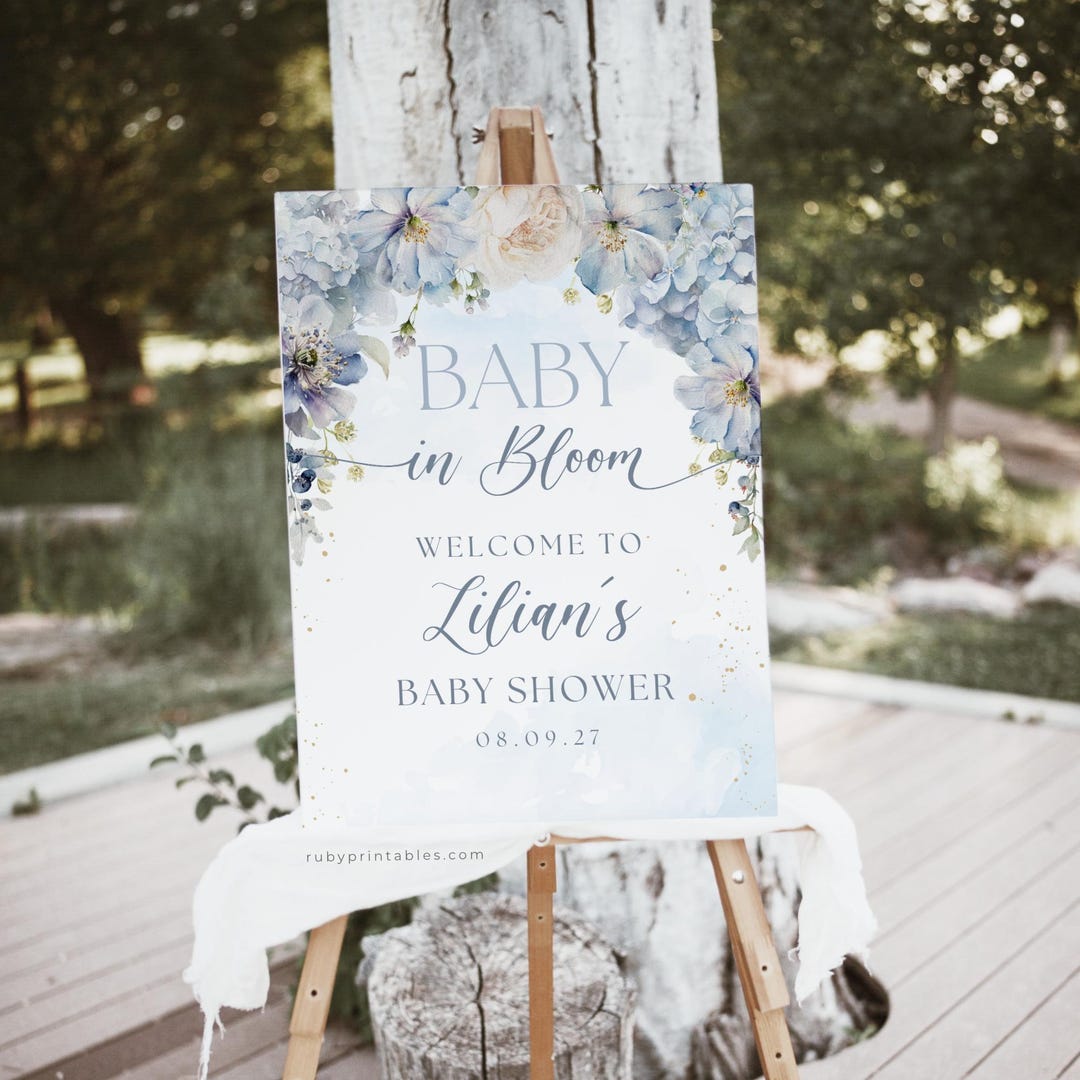 Blue Baby in Bloom Welcome Sign Template, Editable Sign, Powder Blue ...