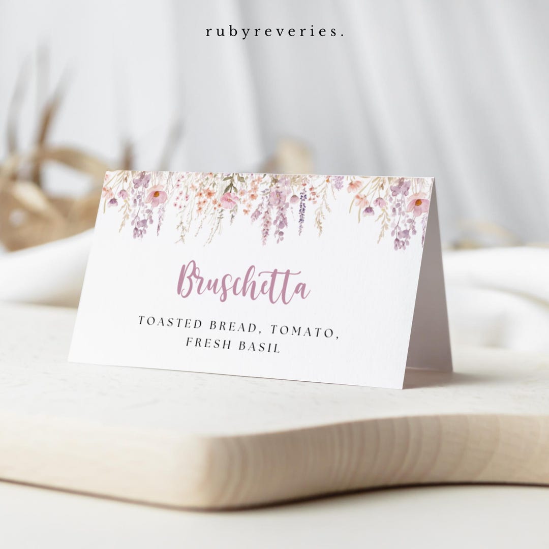 Wildflower Food Label Template: Purple Floral Buffet Cards (digital ...