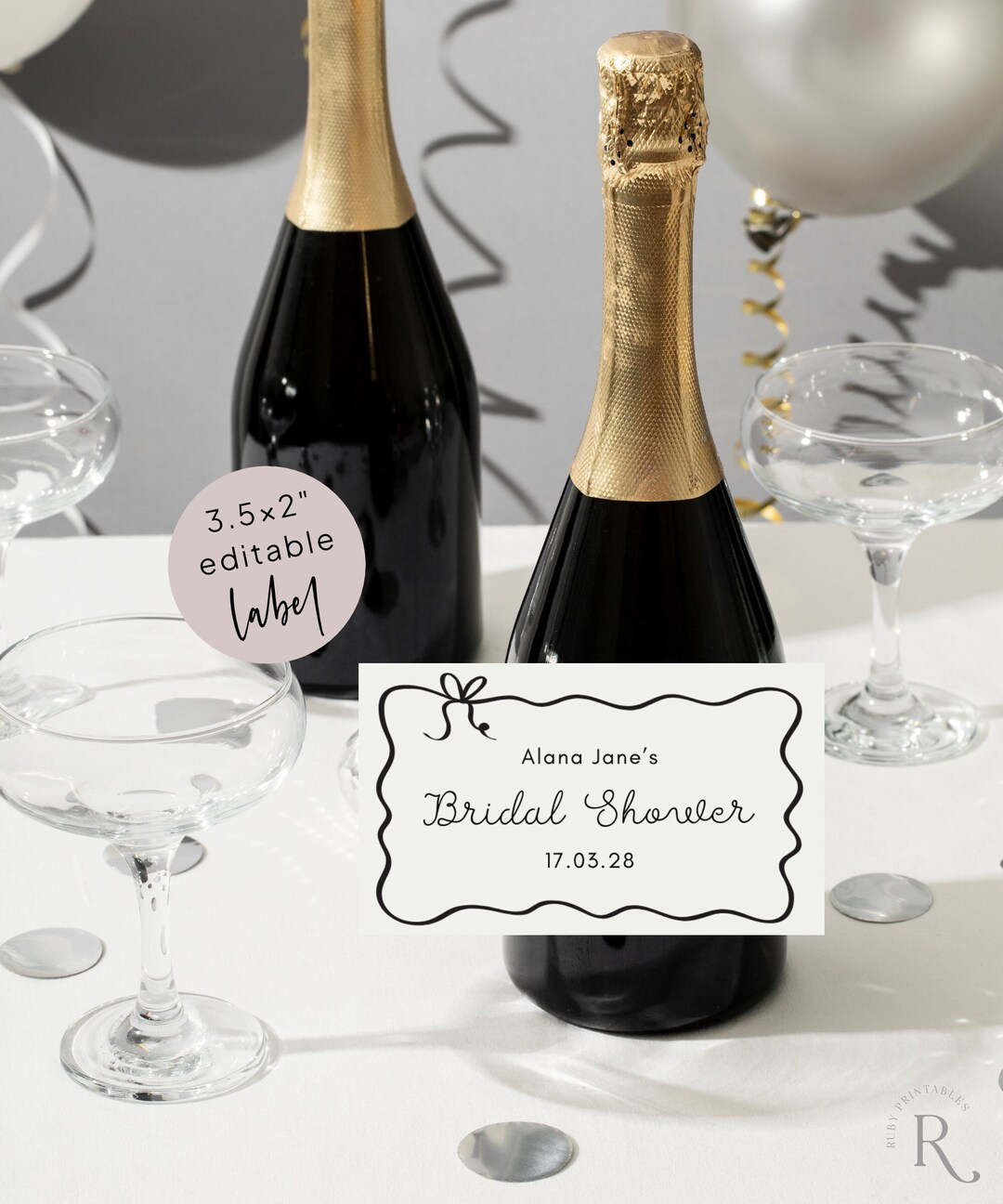 Editable Mini Champagne Labels, Printable Wine Labels, Boho Cheers Wine ...