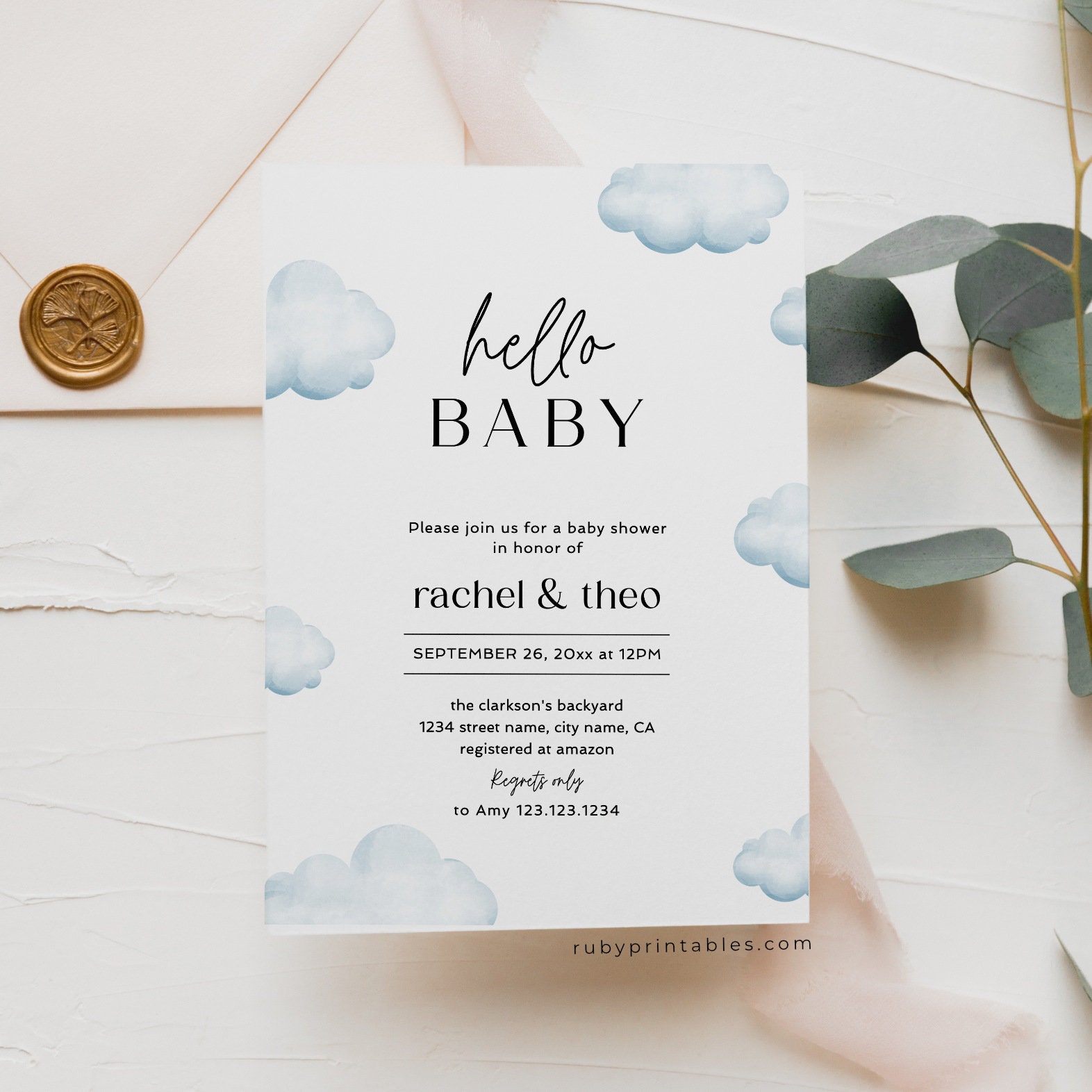 Editable Hello Baby Shower Invitation Minimalist Baby Shower - Etsy
