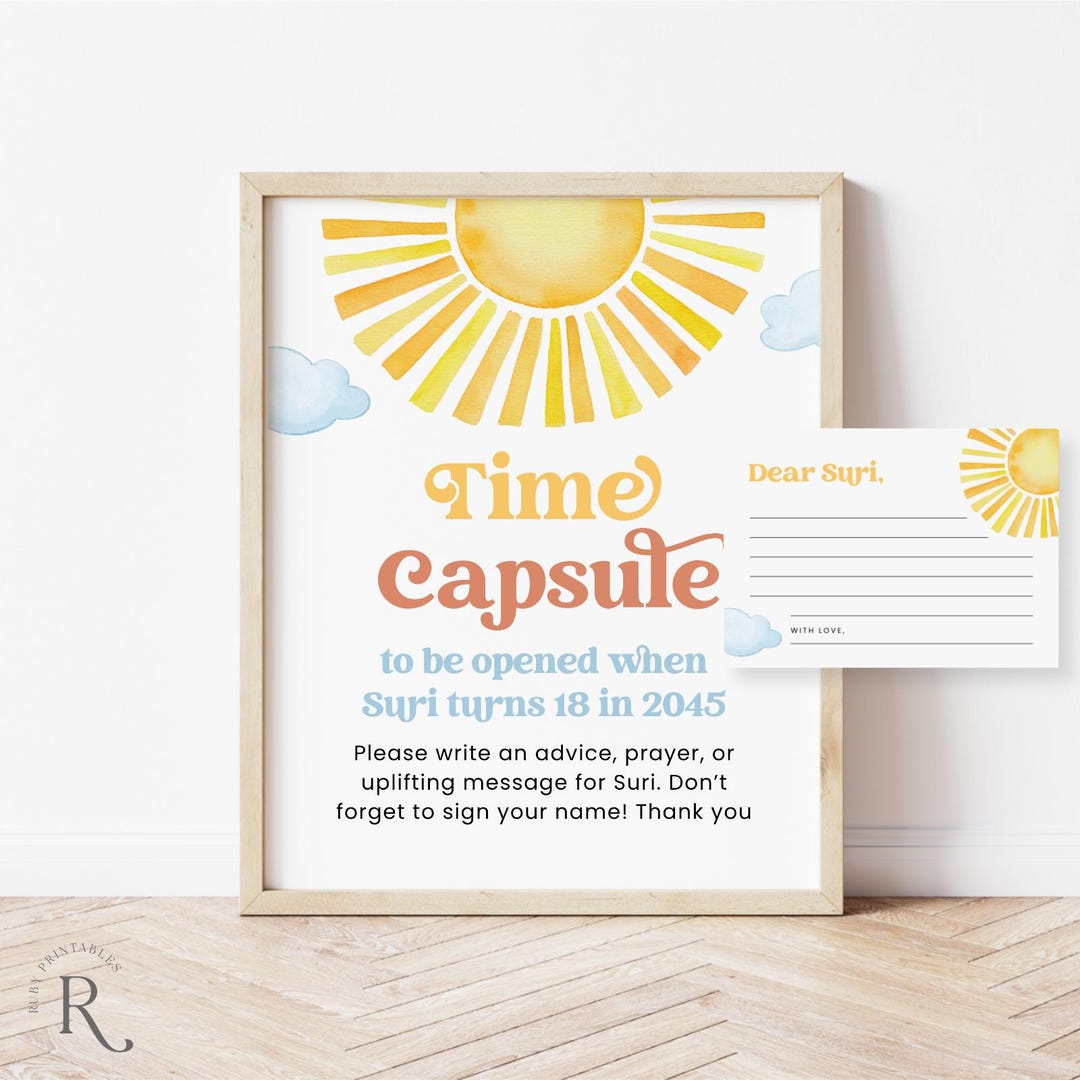 Editable Time Capsule Sign and Card Template, First Trip Around the Sun ...