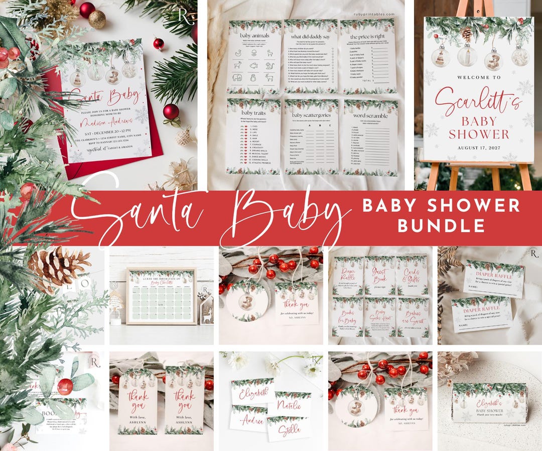 Santa Baby Shower Bundle: Invite Template, Signs, Games, Decor ...