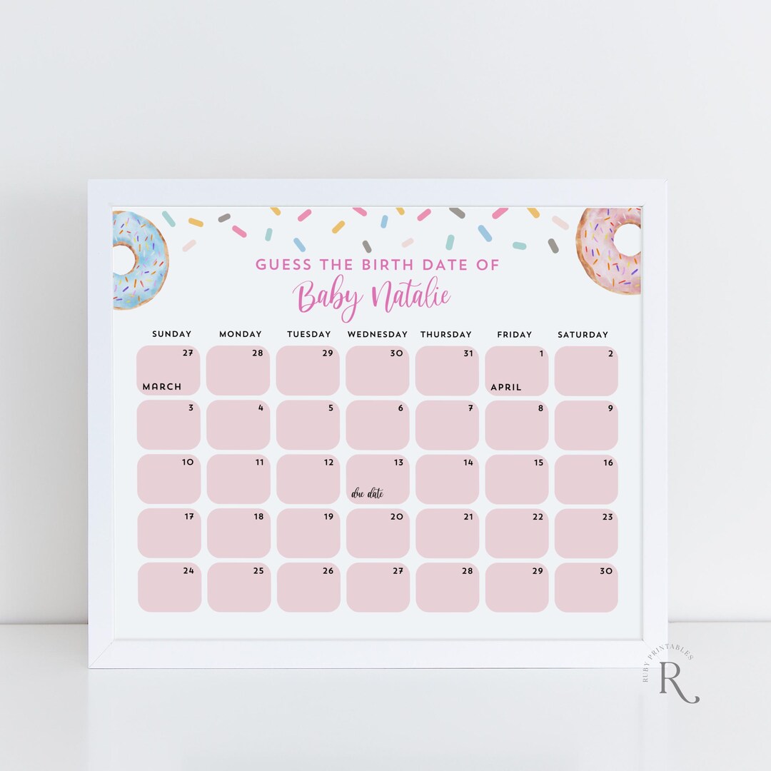 Editable Donut Sprinkles Due Date Calendar Template: Baby Shower ...