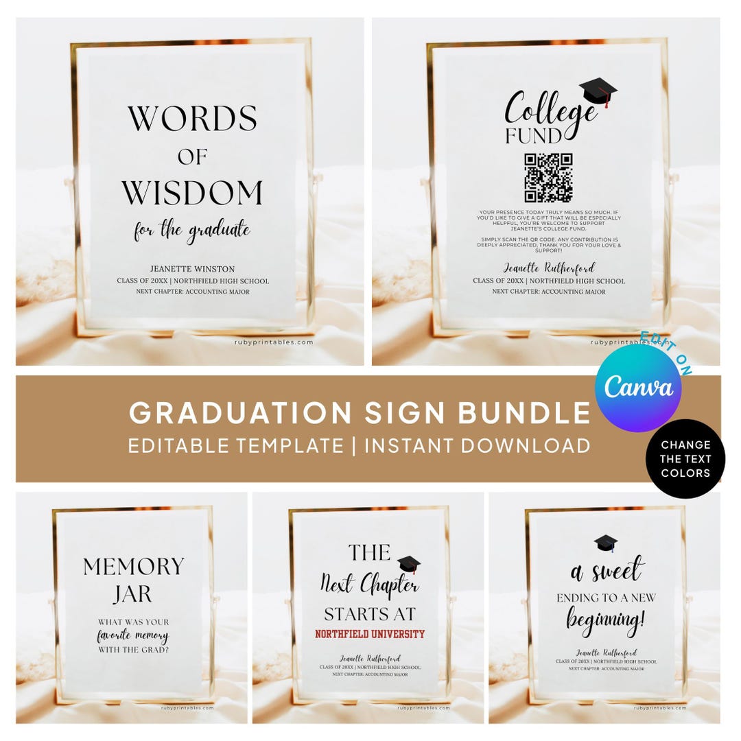 Graduation Party Signs Editable Template BUNDLE, Printable Graduation ...