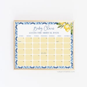 Lemon Baby Shower Due Date Calendar, Baby Shower Game Sign ...