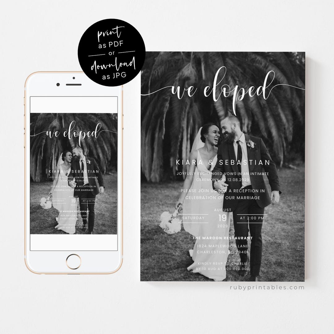 We Eloped Party Elopement Invitation Template, Elopement Announcement ...