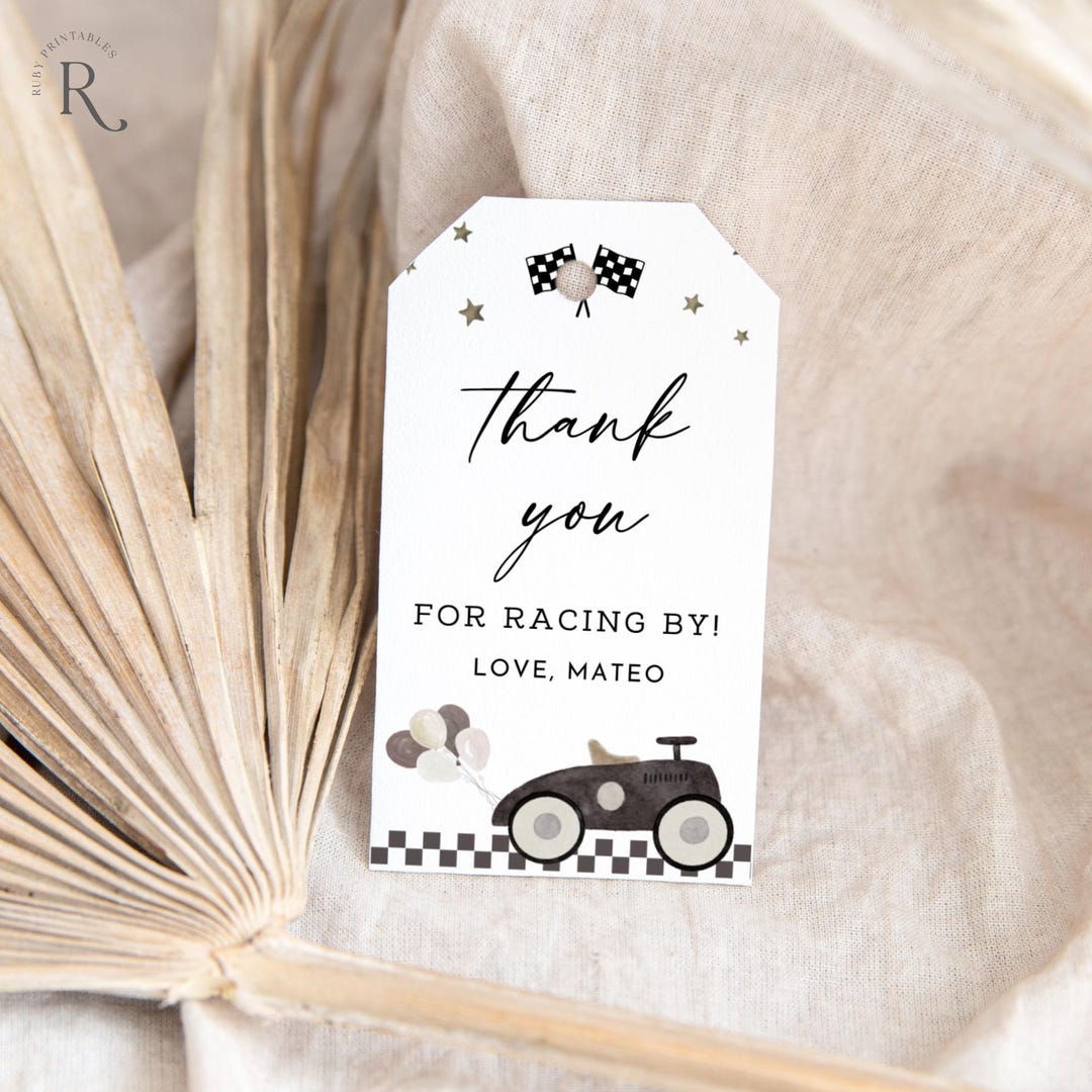 Black Race Car Favor Tag, Thank You for Coming, Editable Birthday Gift ...