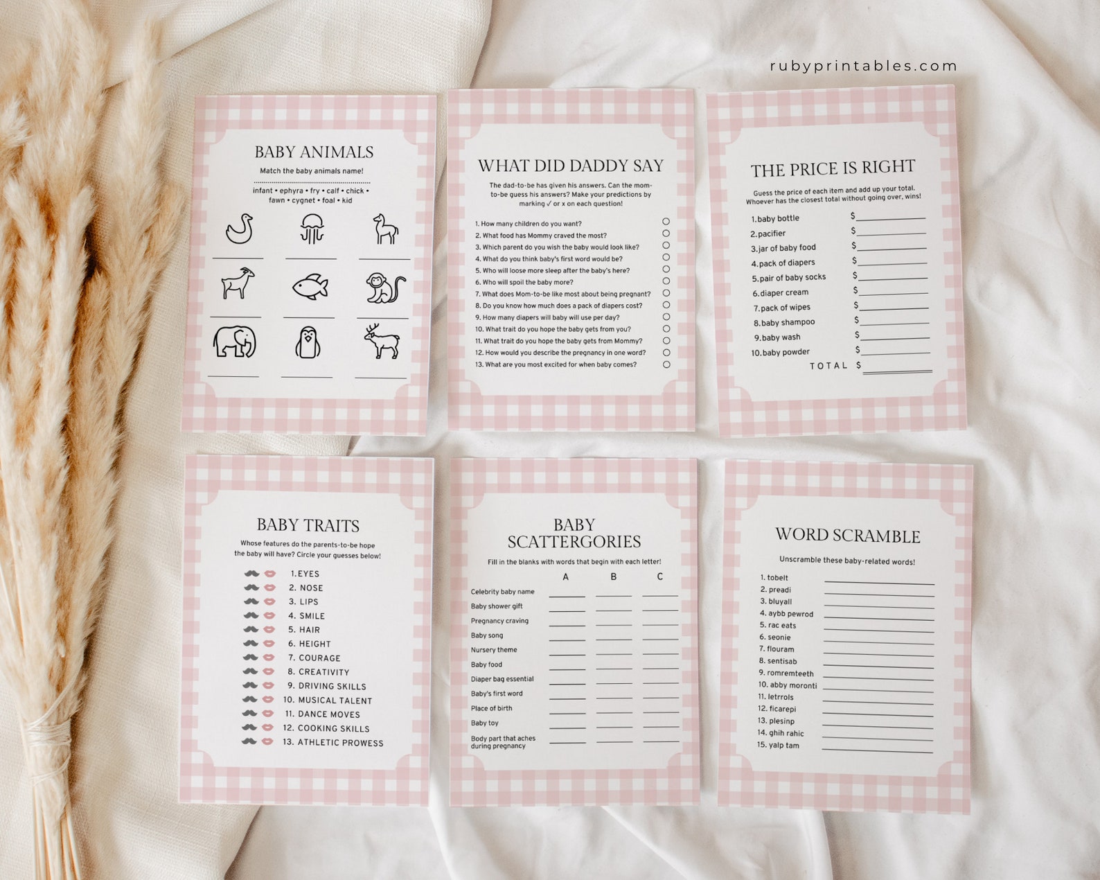 Editable Baby Shower Games Bundle, Pink Gingham, Fun Printable Games ...