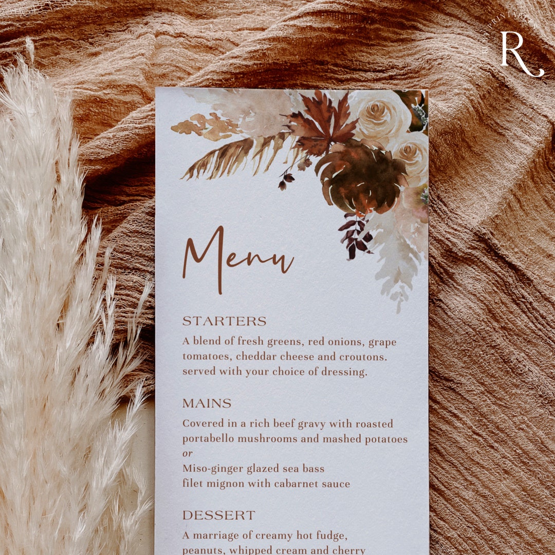 Editable Fall Menu Template, Minimalist Wedding Menu, Thanksgiving Menu ...