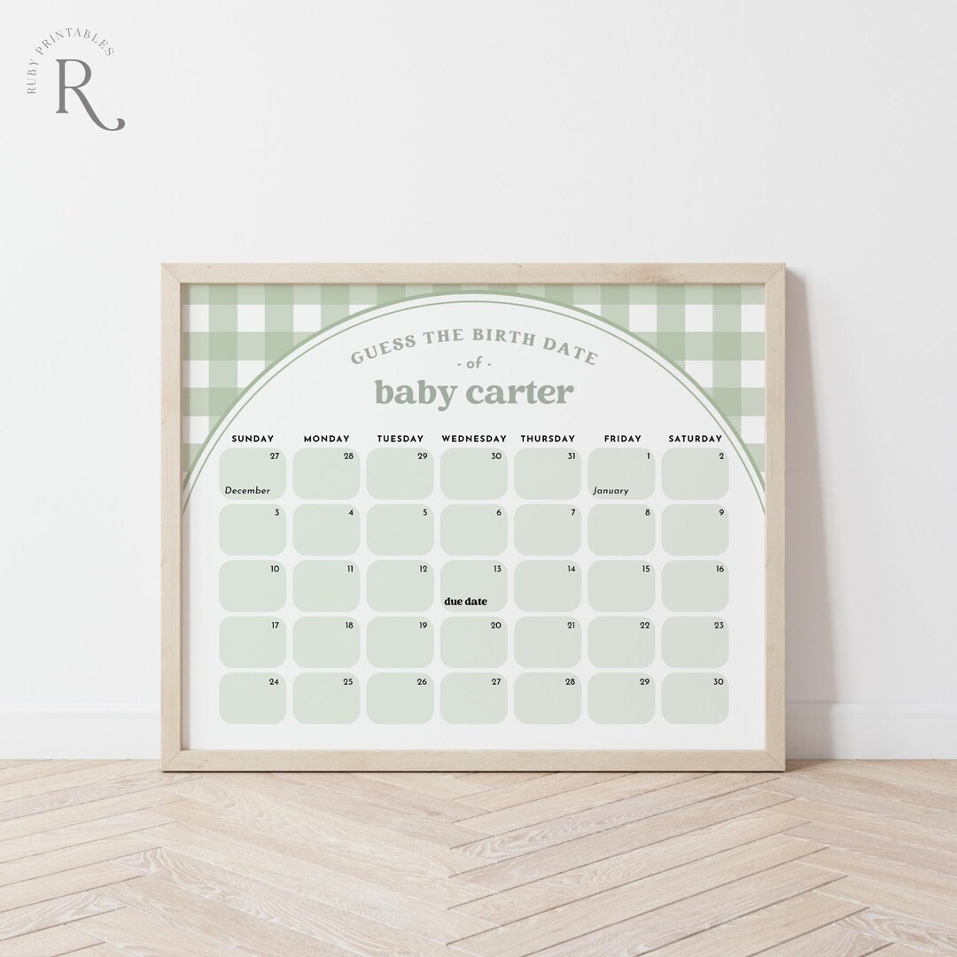 Baby Due Date Calendar Game, Guess Baby's Birth Date, Baby Shower Game ...