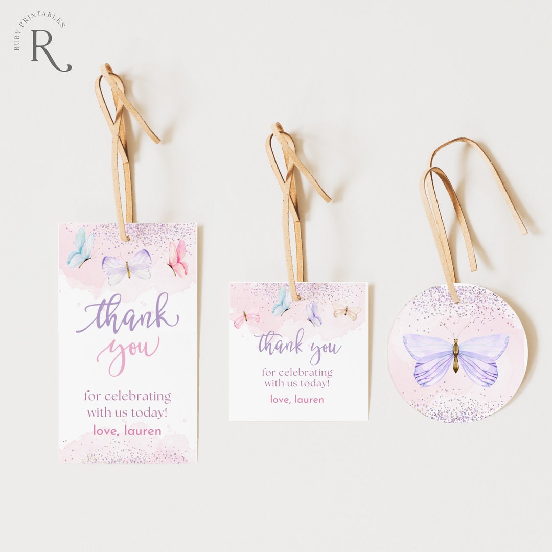 Butterfly Favor Tags Editable Template, Rectangle Tag, Square Sticker ...