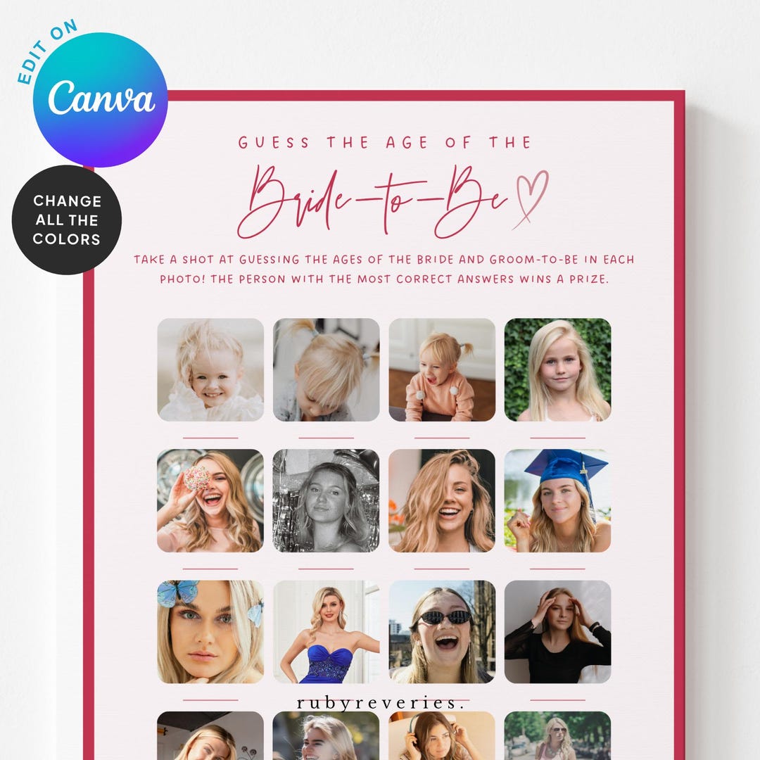 Guess the Bride's Age Bridal Shower Game: Editable DIY Template ...