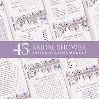 Purple Wavy Bridal Shower Games Bundle Lavender Bridal Shower Signs Set ...