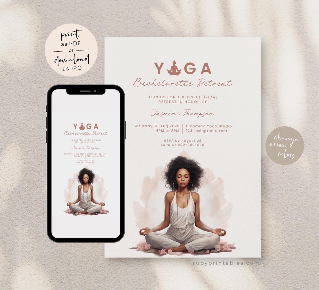 Yoga Bachelorette Retreat Invitation Template: Editable Boho Weekend ...