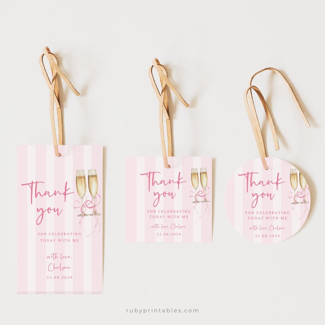 Editable Pink Favor Tag Round Square Rectangle Thank You Tag, Bridal ...