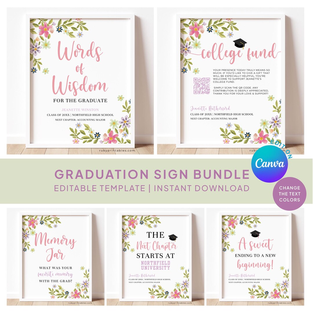 Graduation Party Signs Editable Template BUNDLE, Printable Graduation ...