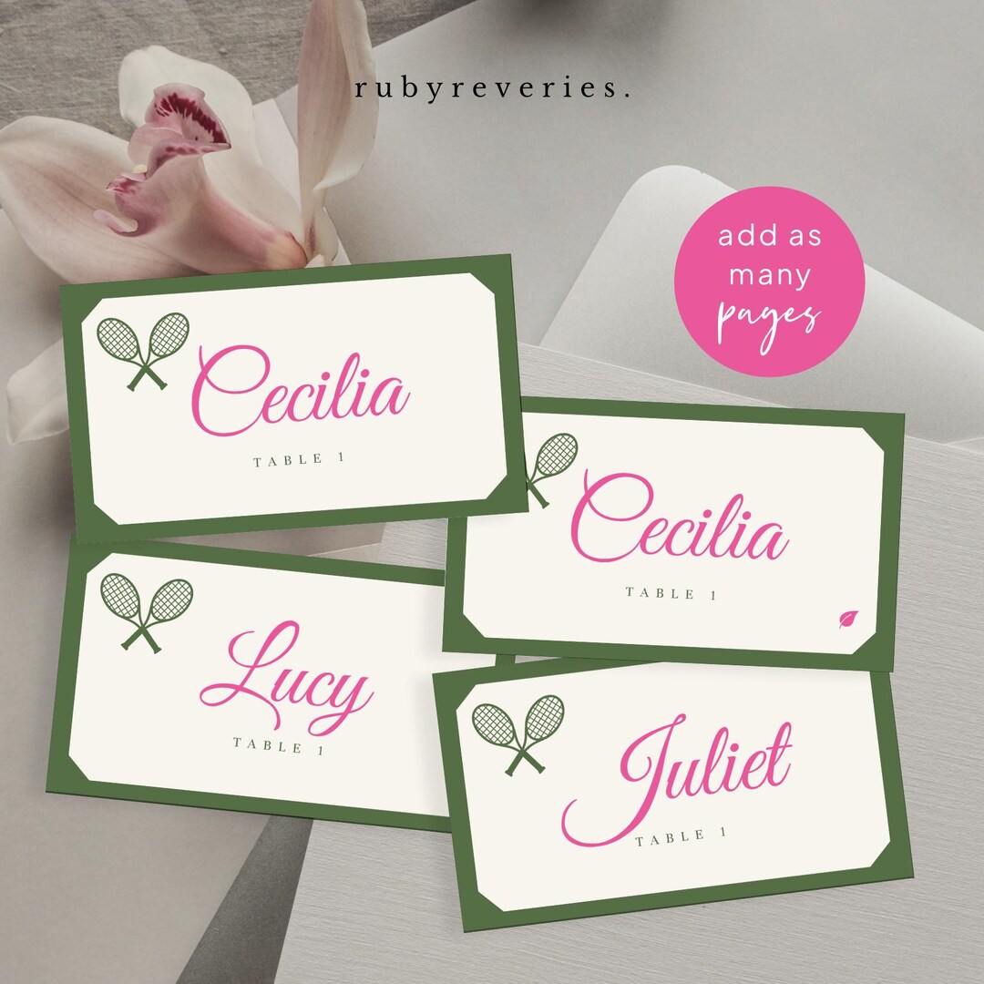 Place Card Name Editable Template, Bridal Shower Name Card Pink Green ...