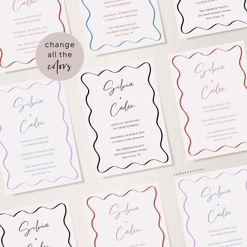 Wavy Wedding Invitation Template, Hand Drawn, Wedding/bridal Shower ...