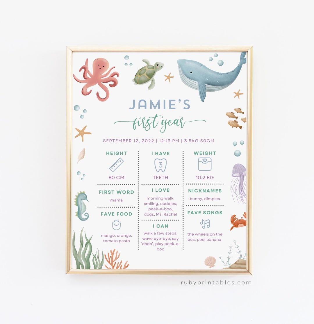 Editable Under the Sea Milestone Sign, Custom Ocean Milestone Sign ...