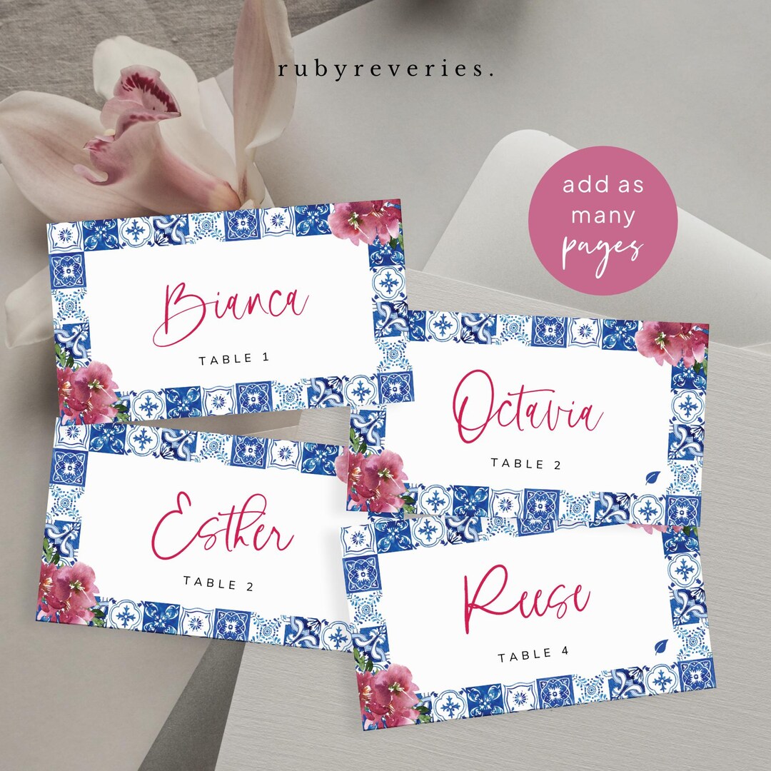 Guest Name Card Editable Template Place Card Table Decor Mediterranean ...