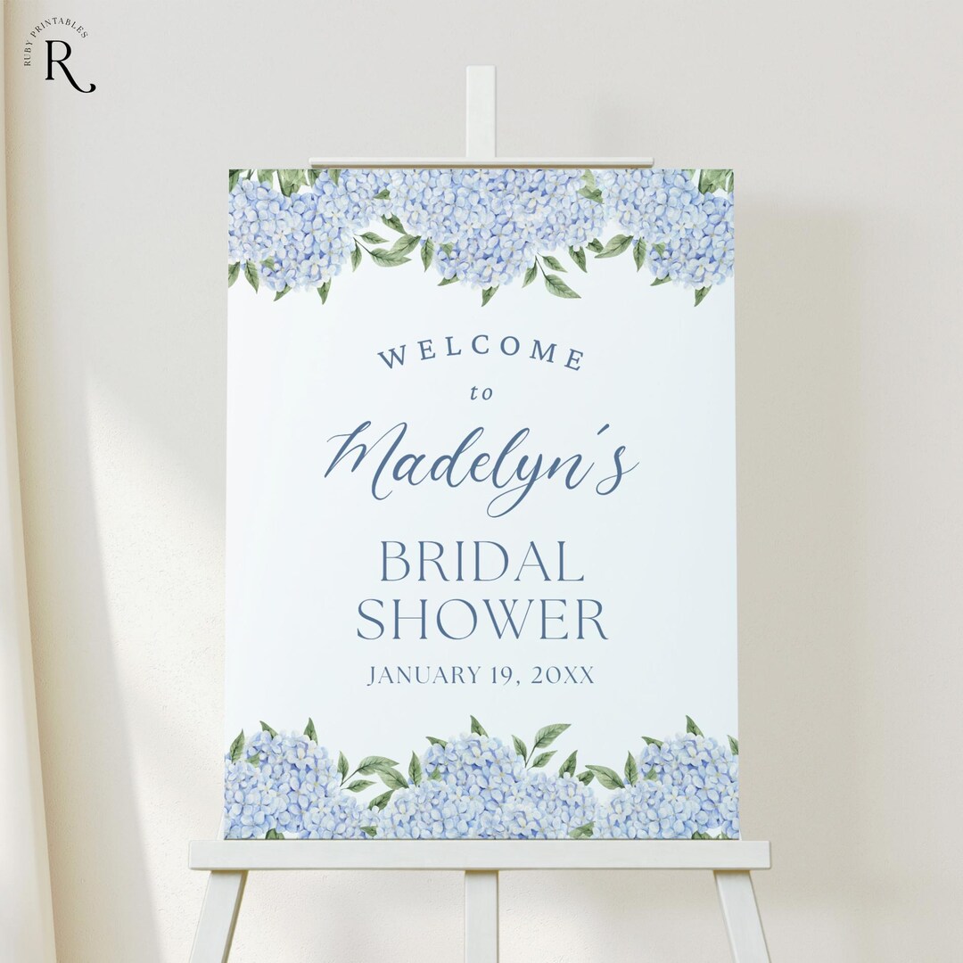 Blue Hydrangea Welcome Sign, Editable Sign, Welcome Poster, Dusty Blue ...