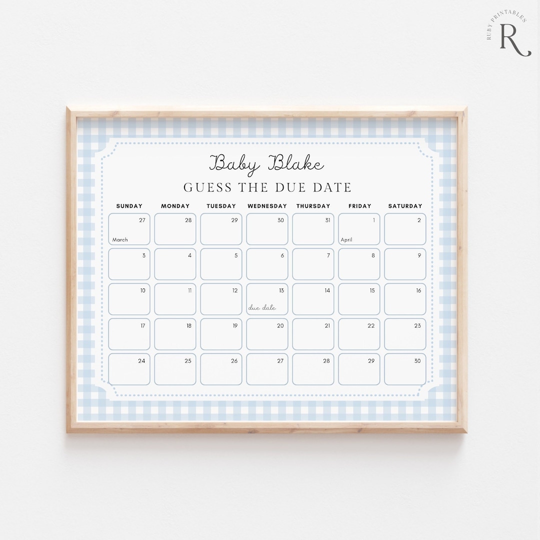 Baby Due Date Calendar Game, Guess Baby's Birth Date, Baby Shower Game ...