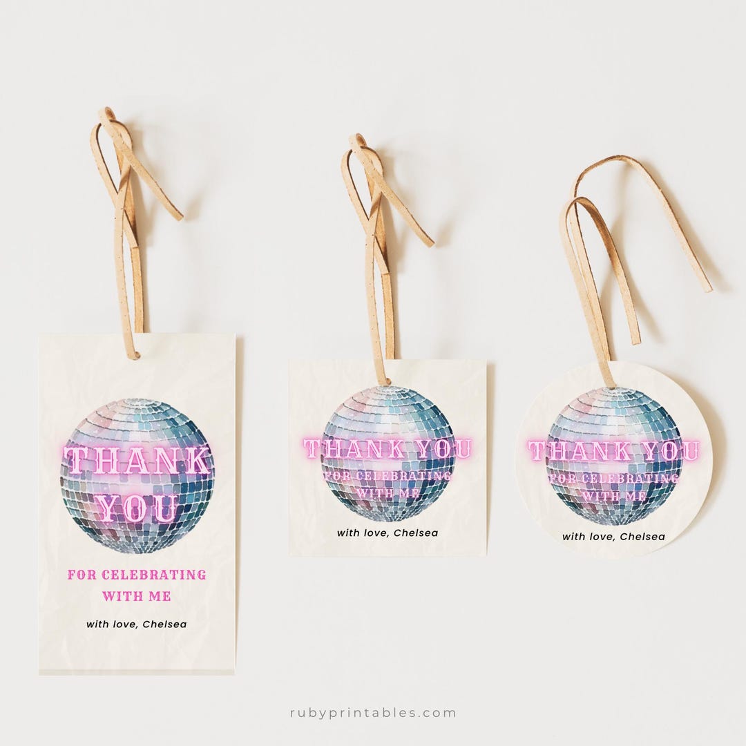 Editable Disco Cowgirl Birthday Favor Tag Round Square Rectangle ...