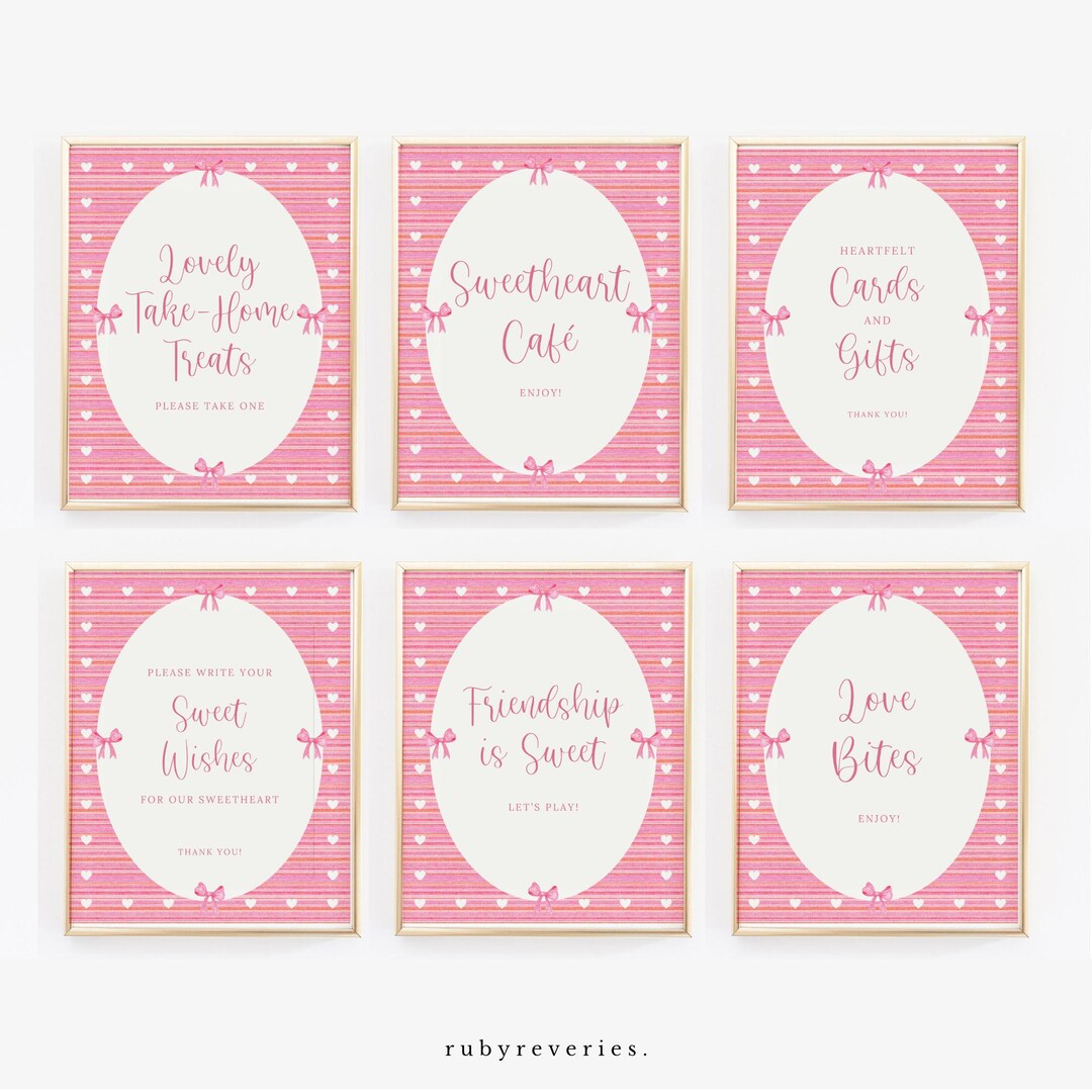 Editable Coquette Bows Sign Template Bundle, Kids Birthday Party Decor ...