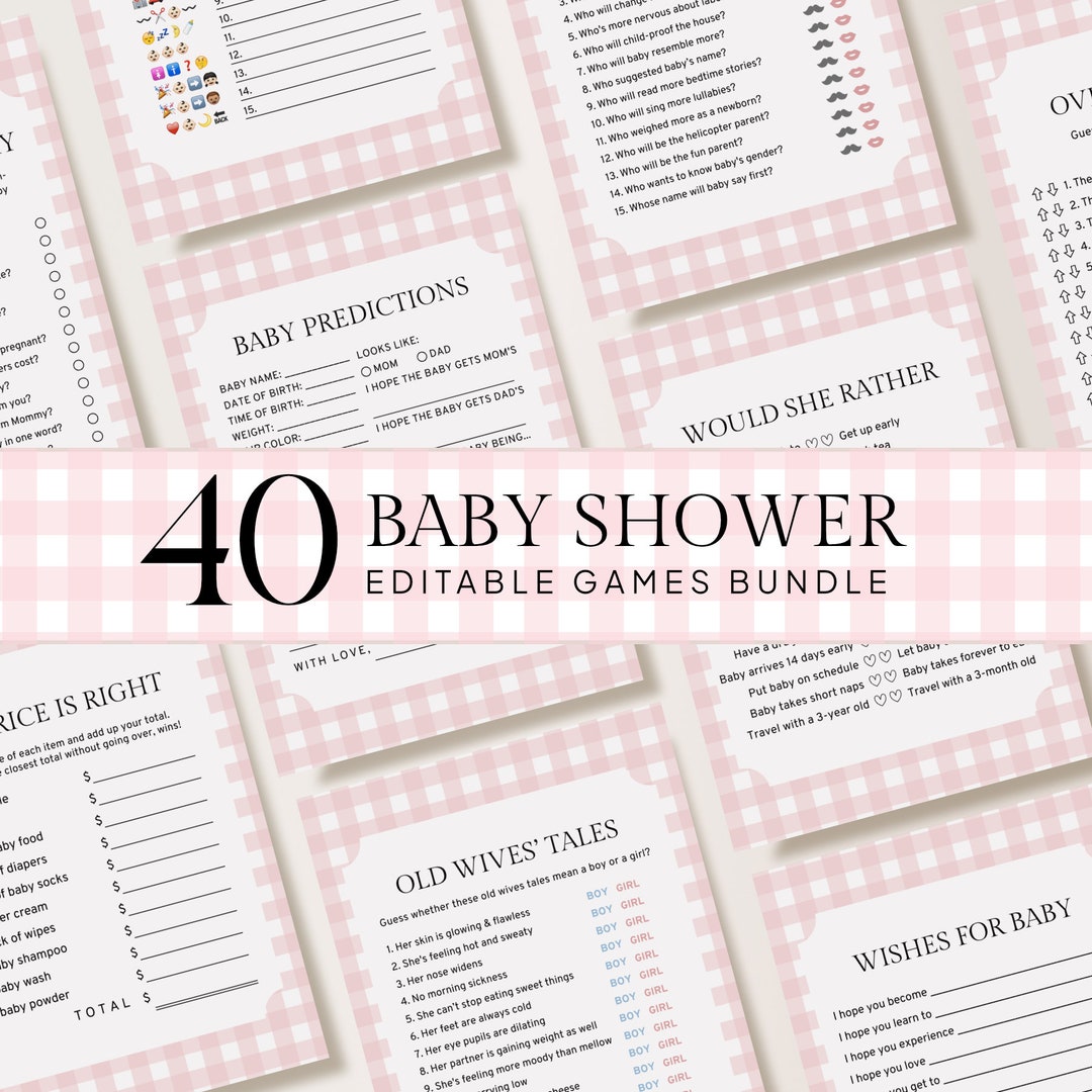 Editable Baby Shower Games Bundle, Pink Gingham, Fun Printable Games ...