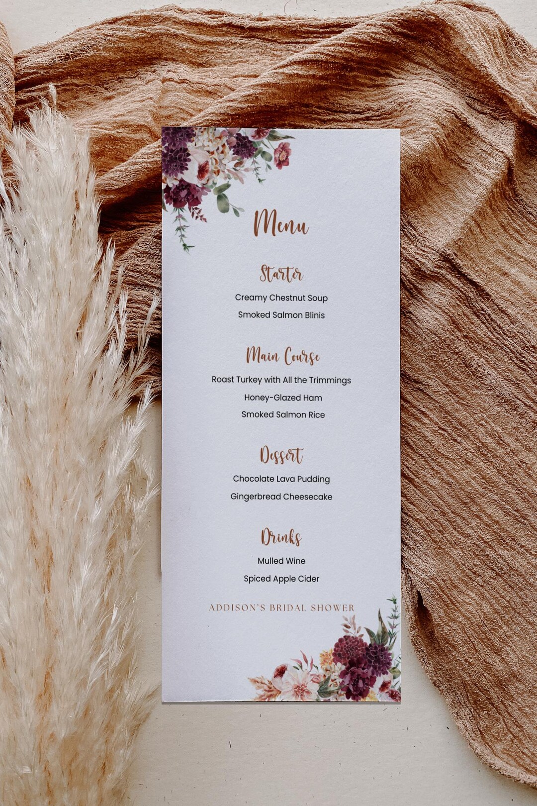 Rustic Menu Template: Editable Wildflowers Fall Bridal Shower Floral ...