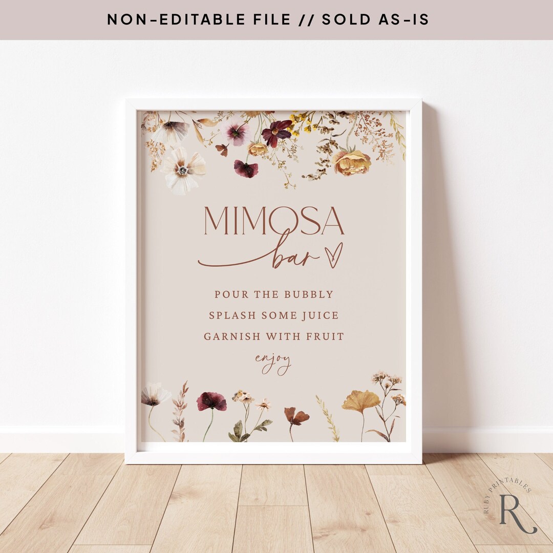 Printable Mimosa Bar Sign, Wildflower Mimosa Bar Sign, Bridal Shower ...