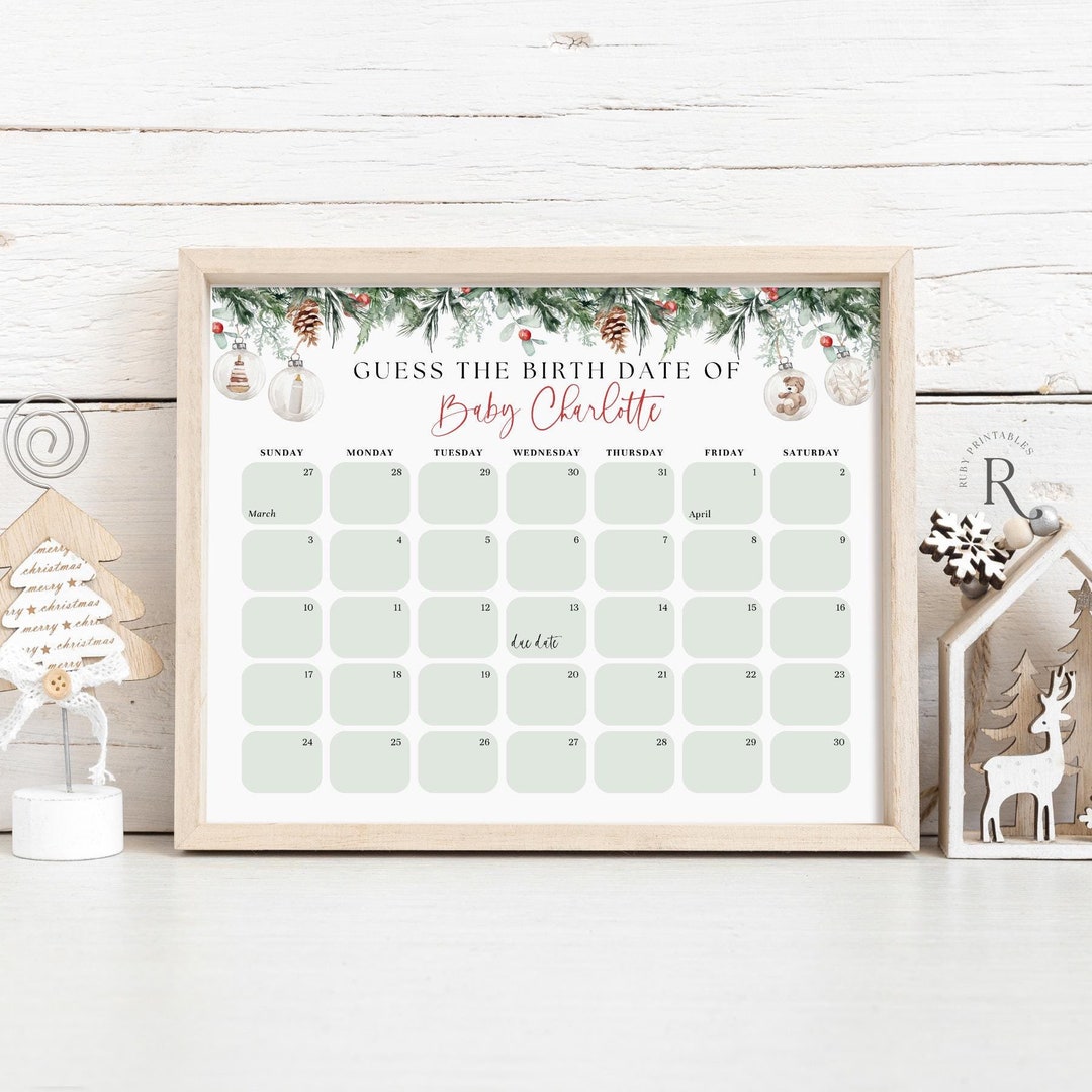 Baby Due Date Calendar Game, Guess Baby's Birth Date, Baby Shower Game ...
