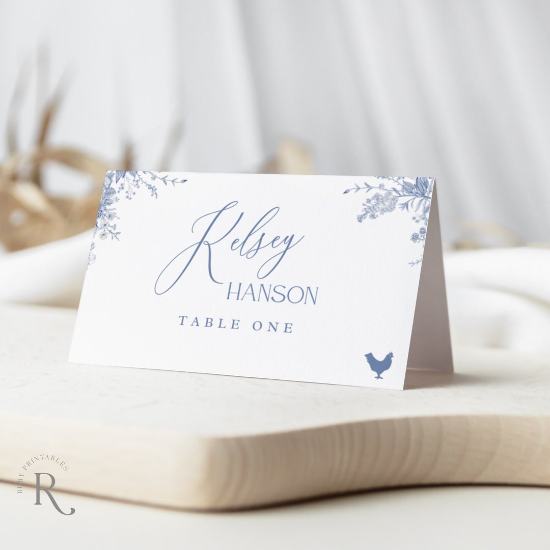 Blue Floral Place Cards, Wedding Dinner Party, Victorian Toile (digital ...