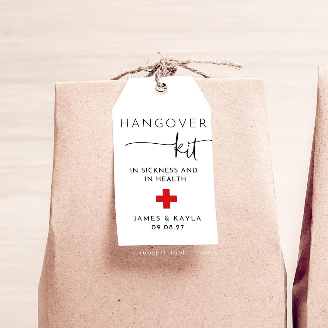 Hangover Kit Tag Template: Wedding Bachelorette Party Favor (editable ...