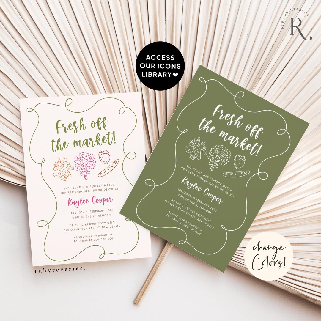 Fresh off the Market Bridal Shower Theme Invitation Template ...