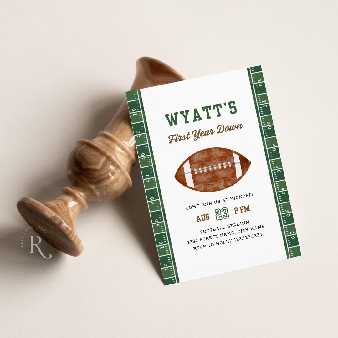 First Year Down Invite Template, Football 1st Birthday, Editable Kids ...