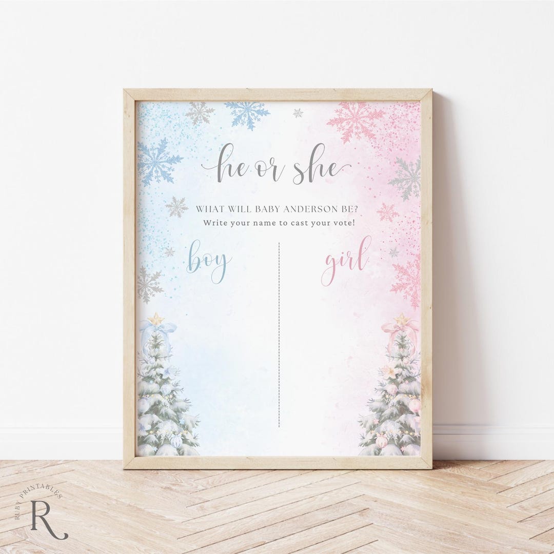 Winter Gender Reveal Voting Sign, Baby Shower Game, Snowflake, Pink or ...