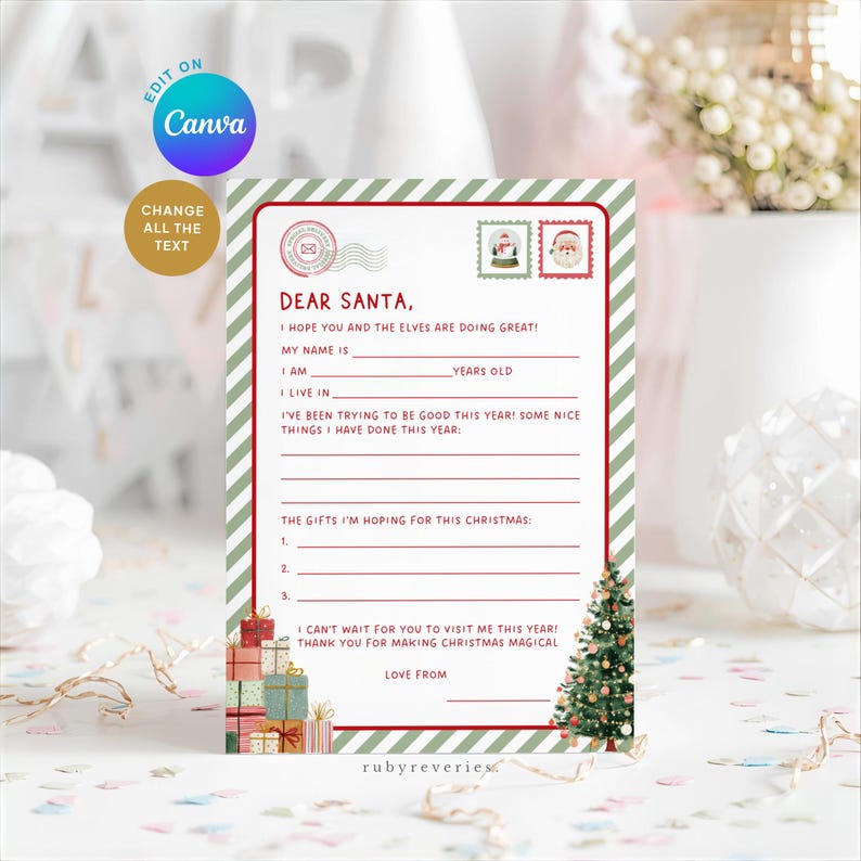 Editable Kids Christmas Wish List Presents, Dear Santa Letter Template ...