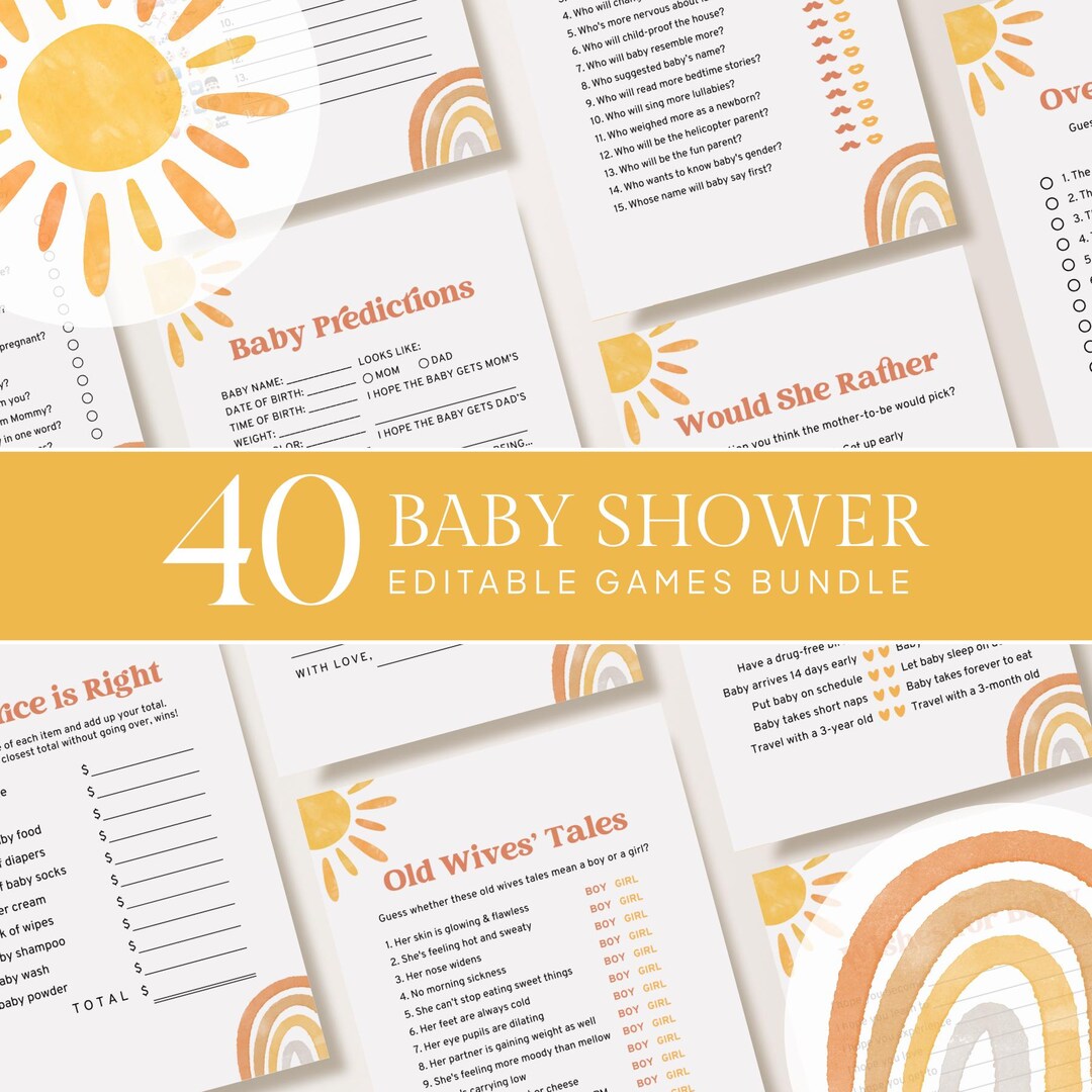 Editable Baby Shower Games Bundle, Sunshine, Fun Printable Games ...