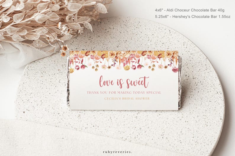 Boho Chocolate Bar Wrapper Template: Editable Party Favor (digital ...