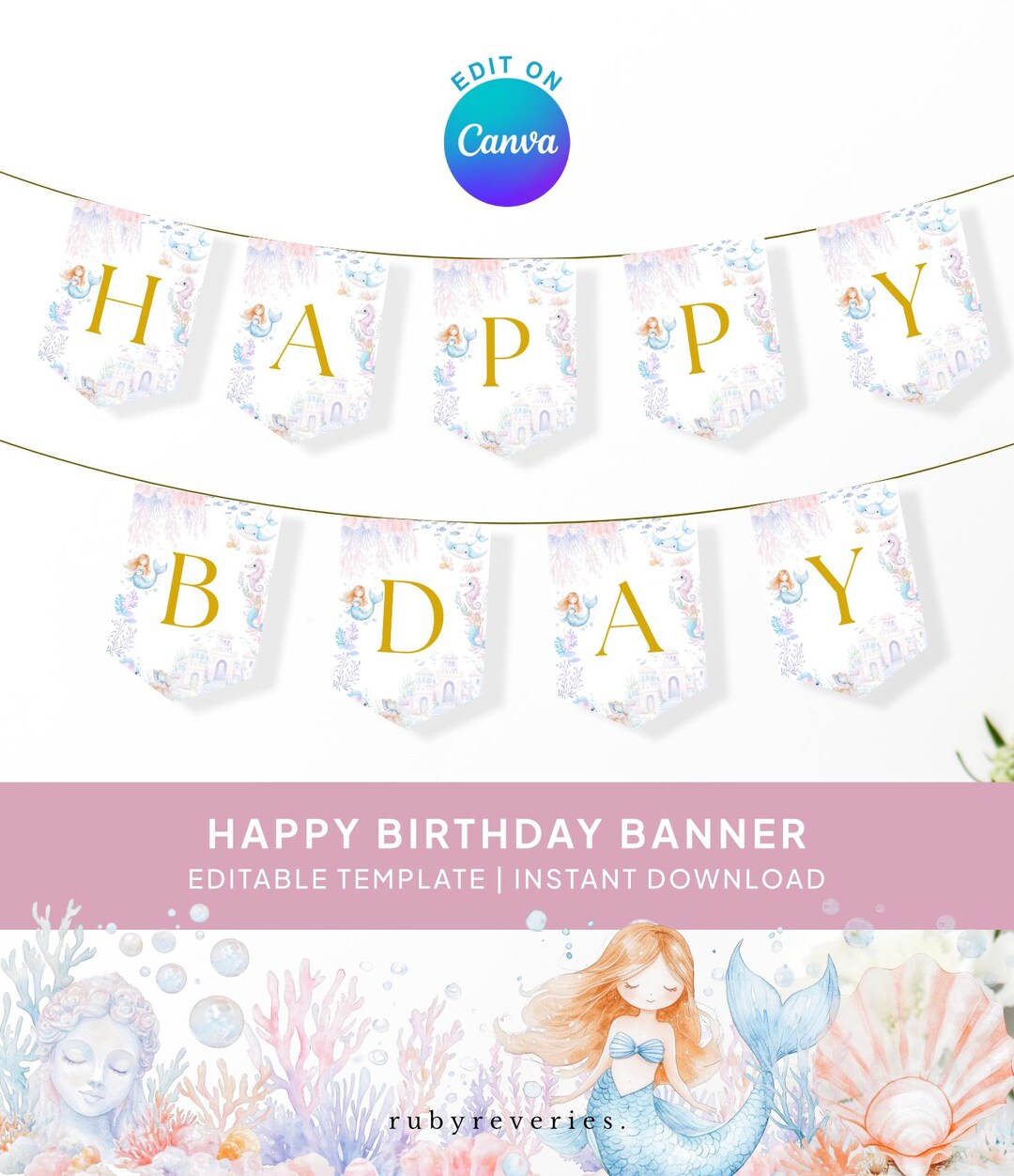 Under the Sea Birthday Banner Printable, Mermaid Party Editable ...