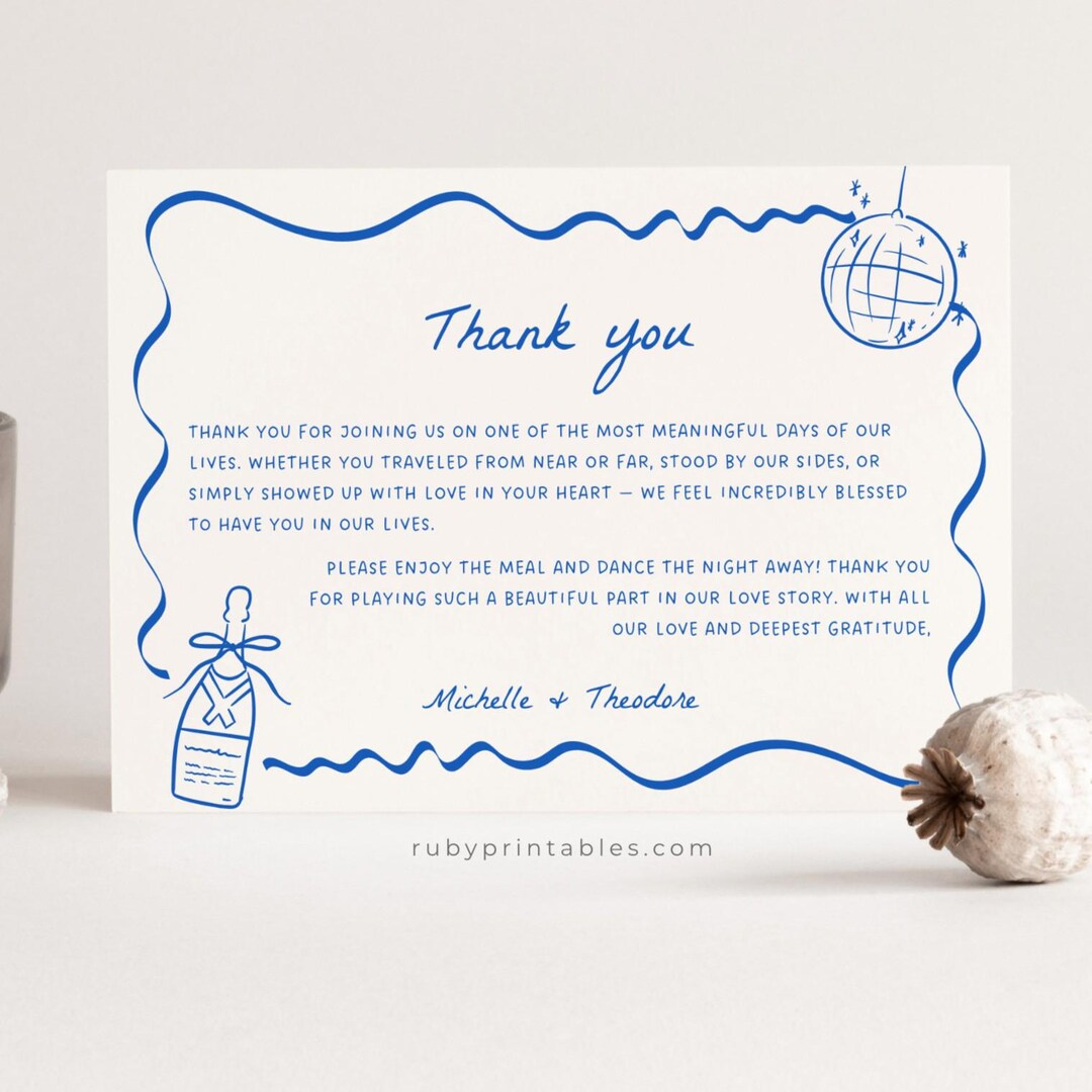 Hand Drawn Thank You Card Template: Editable Reception Note (digital ...