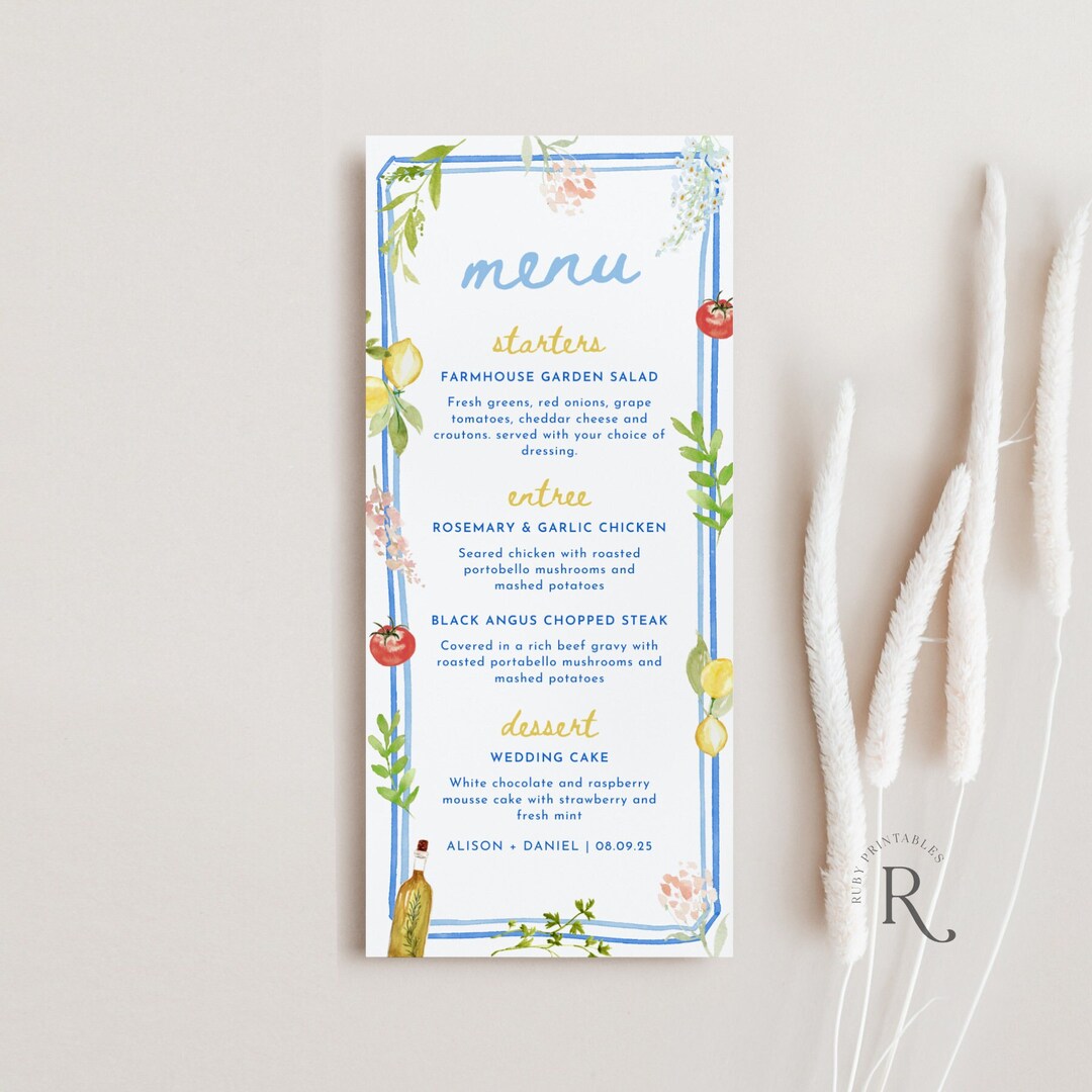 Editable Lemon Menu Card, Handdrawn Bridal Shower Menu, Wedding Menu ...