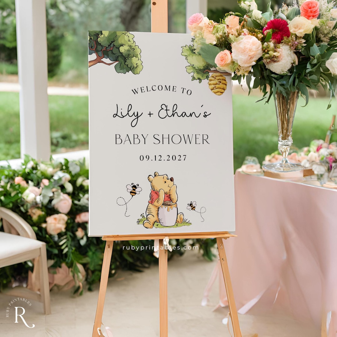 Classic Winnie Pooh Welcome Sign Template (editable in Canva, Digital ...