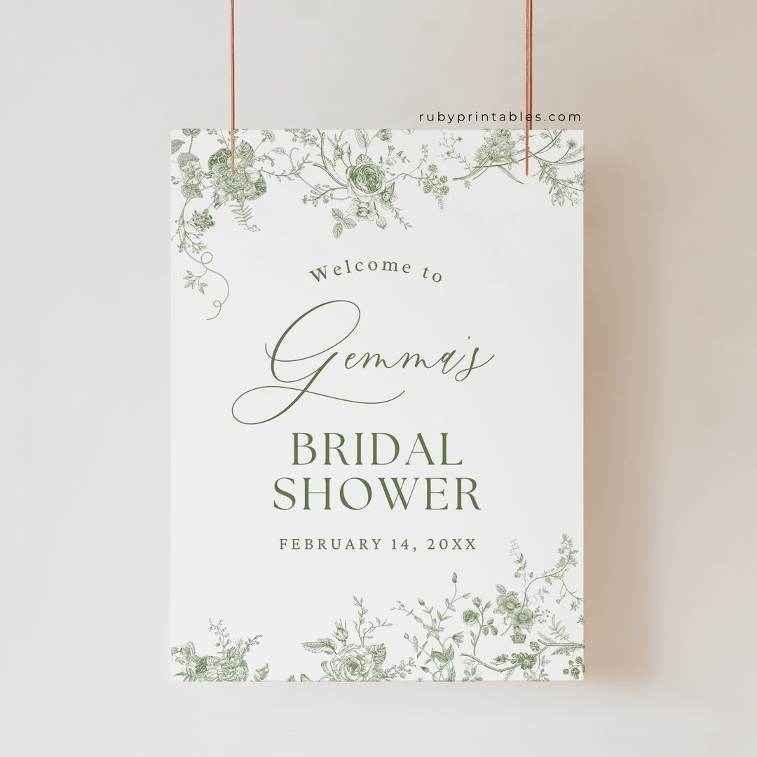 Sage Green Welcome Sign: Toile De Jouy, Victorian Floral (editable ...