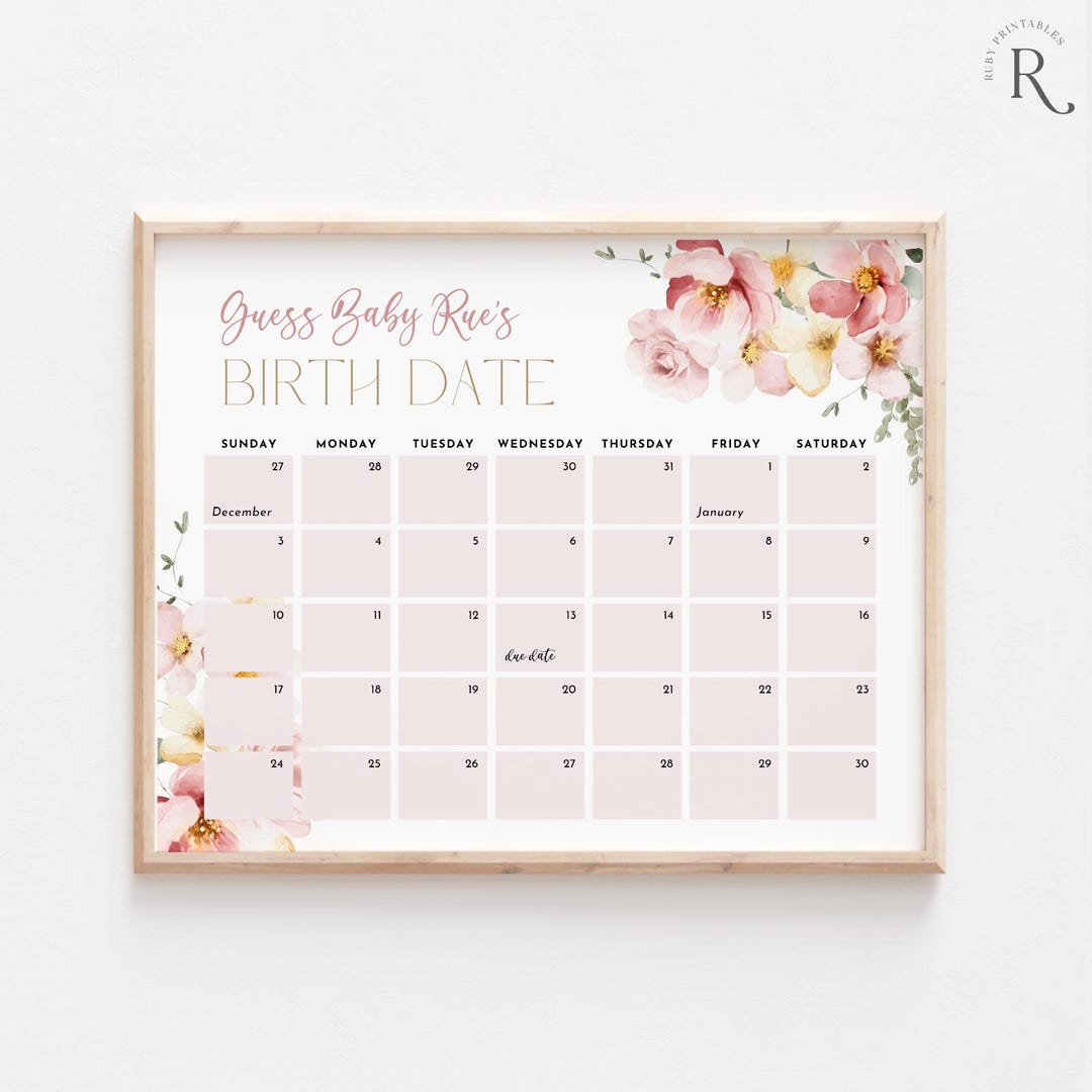 Baby Due Date Calendar Game, Guess Baby's Birth Date, Baby Shower Game ...