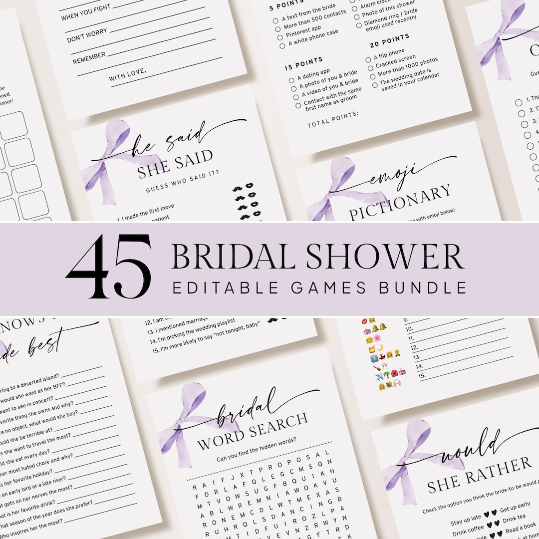 She's Tying the Knot Bridal Shower Games Bundle, Purple Ribbon ...