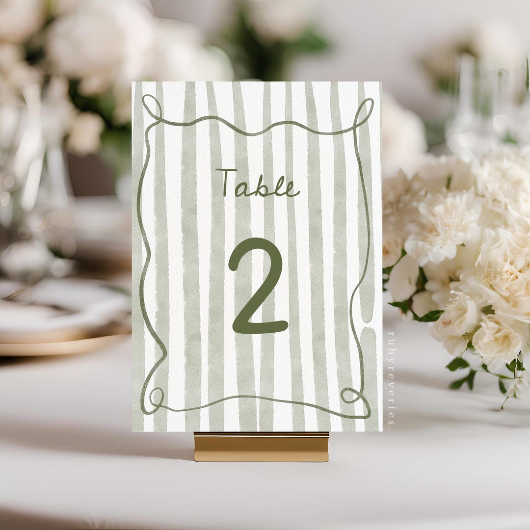 Editable Stripe Table Numbers: Quirky Wedding Reception Decor (digital ...
