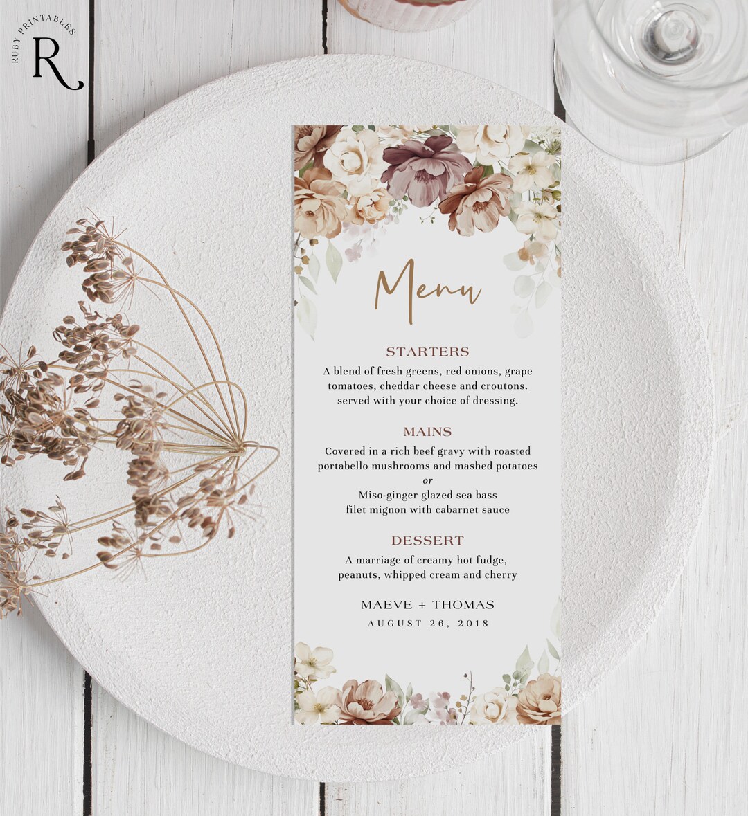 Editable Fall Menu Template, Minimalist Wedding Menu, Thanksgiving Menu ...